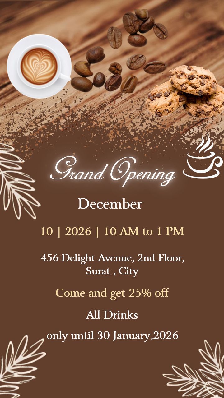 Modern Coffee Shop Inauguration Card With Balloons