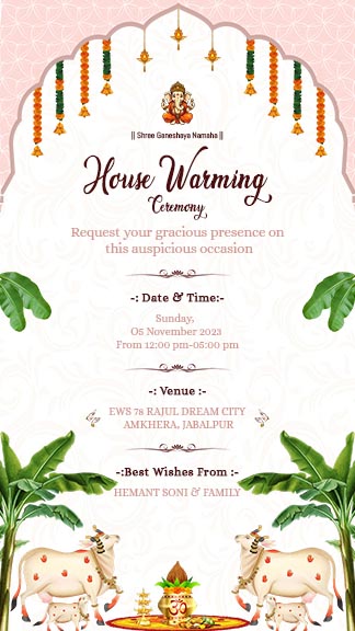 Housewarming Invitation with Kalash Art | Traditional Style