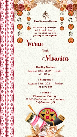 Cultural Grandeur Assamese Marriage Invitation Templates