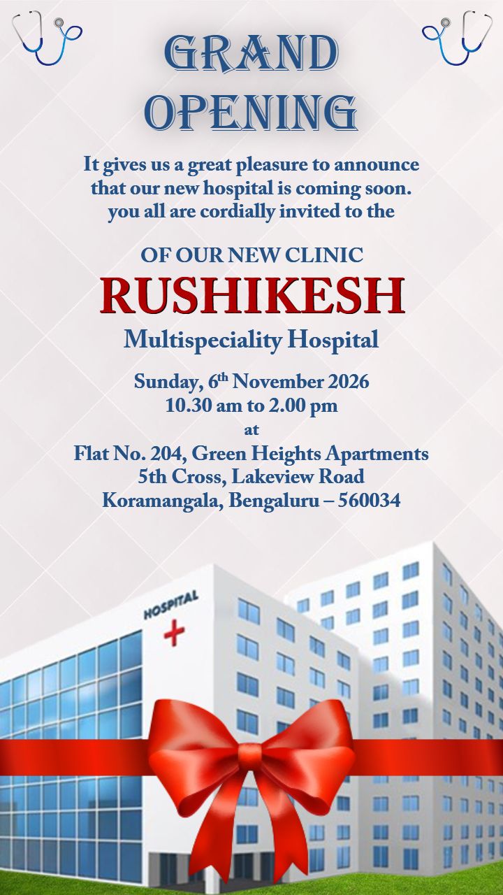 Modern Hospital Inauguration Invitation Card