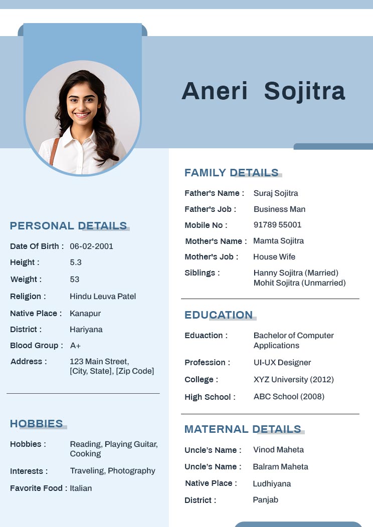 Girls Biodata Template For Marriage Purpose