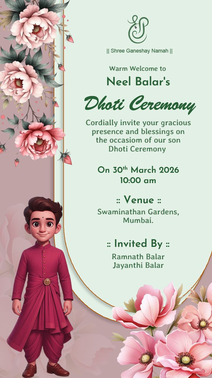 Dhoti Ceremony Invitation Cards Free Download
