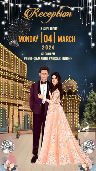 Insta Story Wedding Invitation card with Royal Caricature