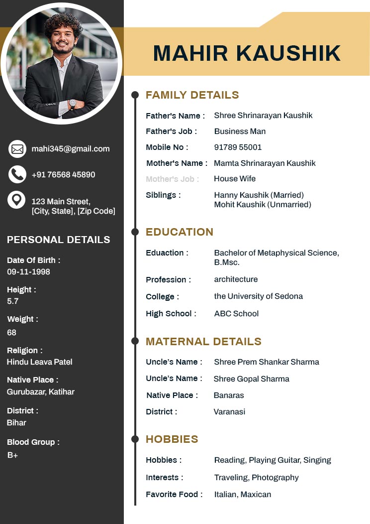 Male Marriage Biodata Free Download