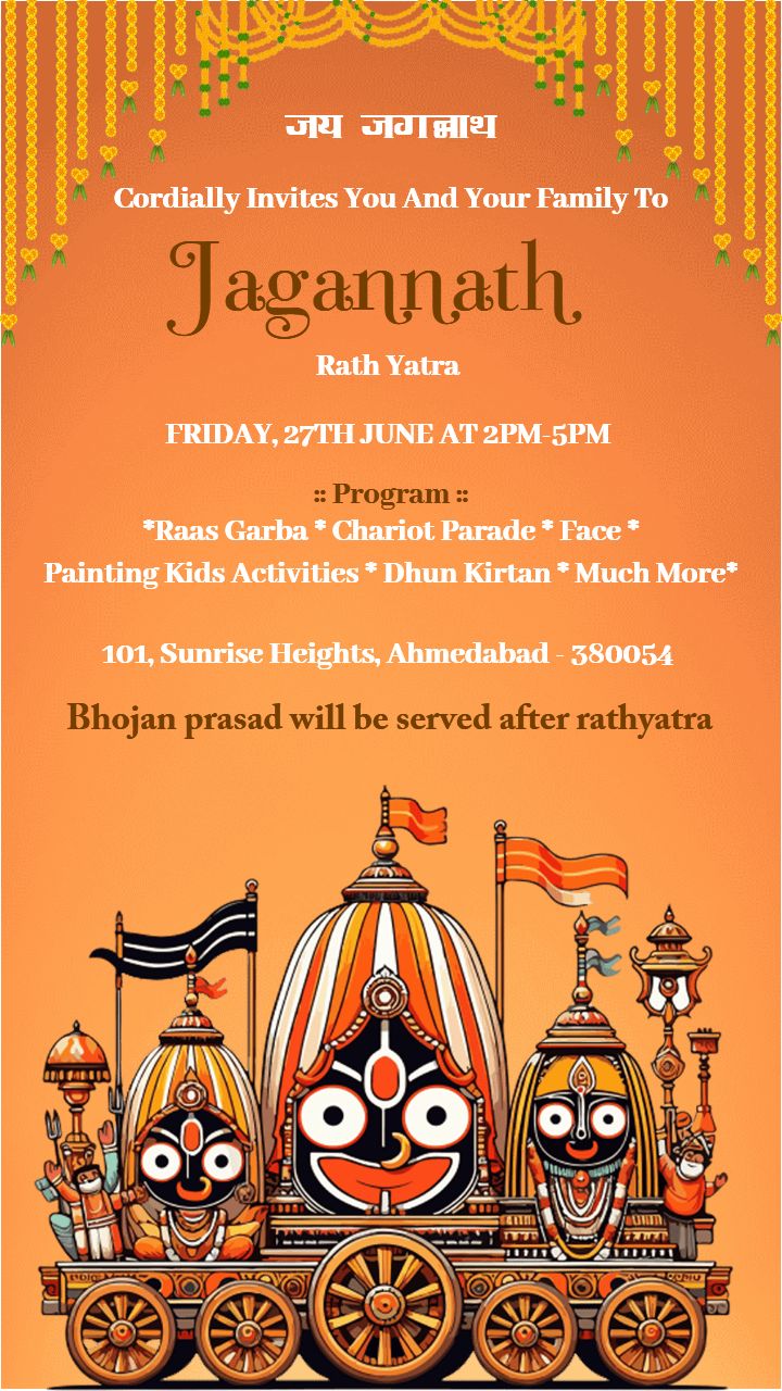 Free Editable Jagannath Rath Yatra Invitation Card Templates
