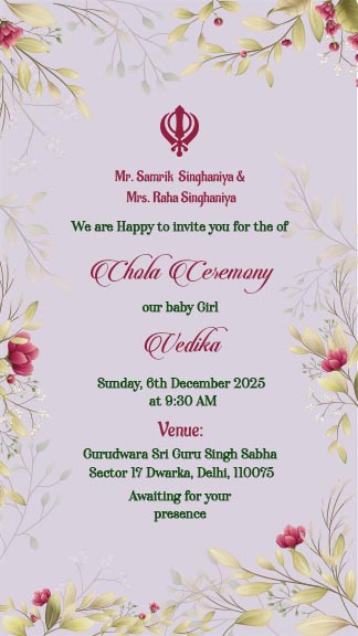 Create Beautiful Chola Ceremony Invitation Card Online Free