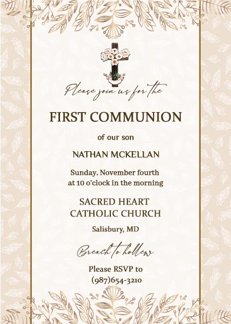 Free First Communion Invitation Templates Edits Your's