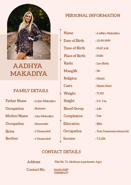 Female Marriage Biodata Templates