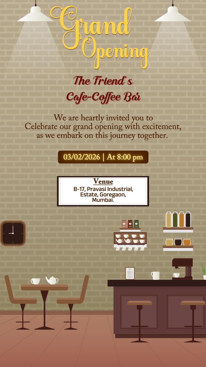 Modern Coffee Shop Inauguration Card With Balloons