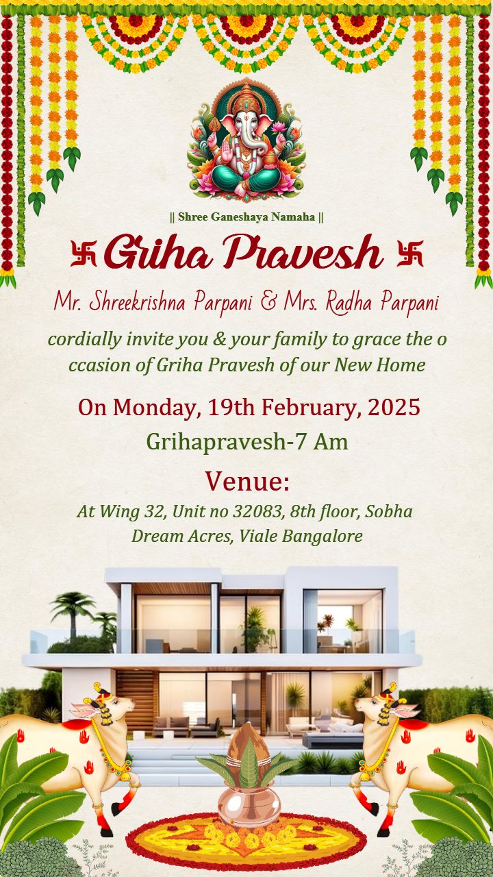 House Warming Invitation Card in English Free Download