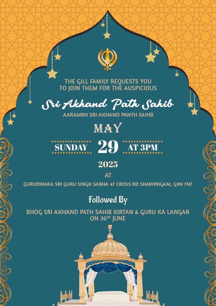 Shree Akhand Path Sahib Kirtan Invitation Cards Online