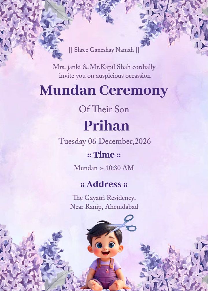 Colourful Mundan Ceremony Invitation Card with Photo