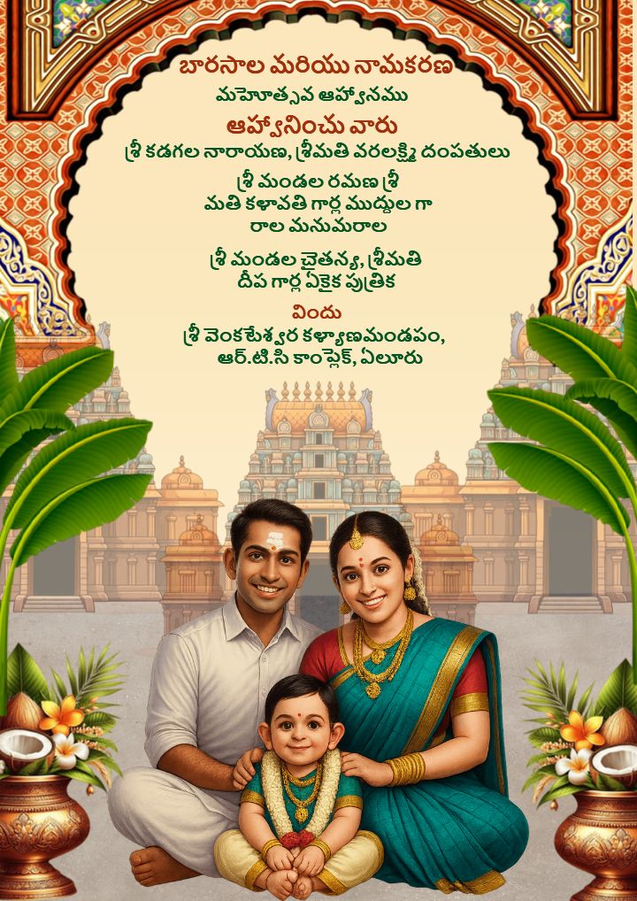Telugu Namakaranam Ceremony Invitation In Creative Theme