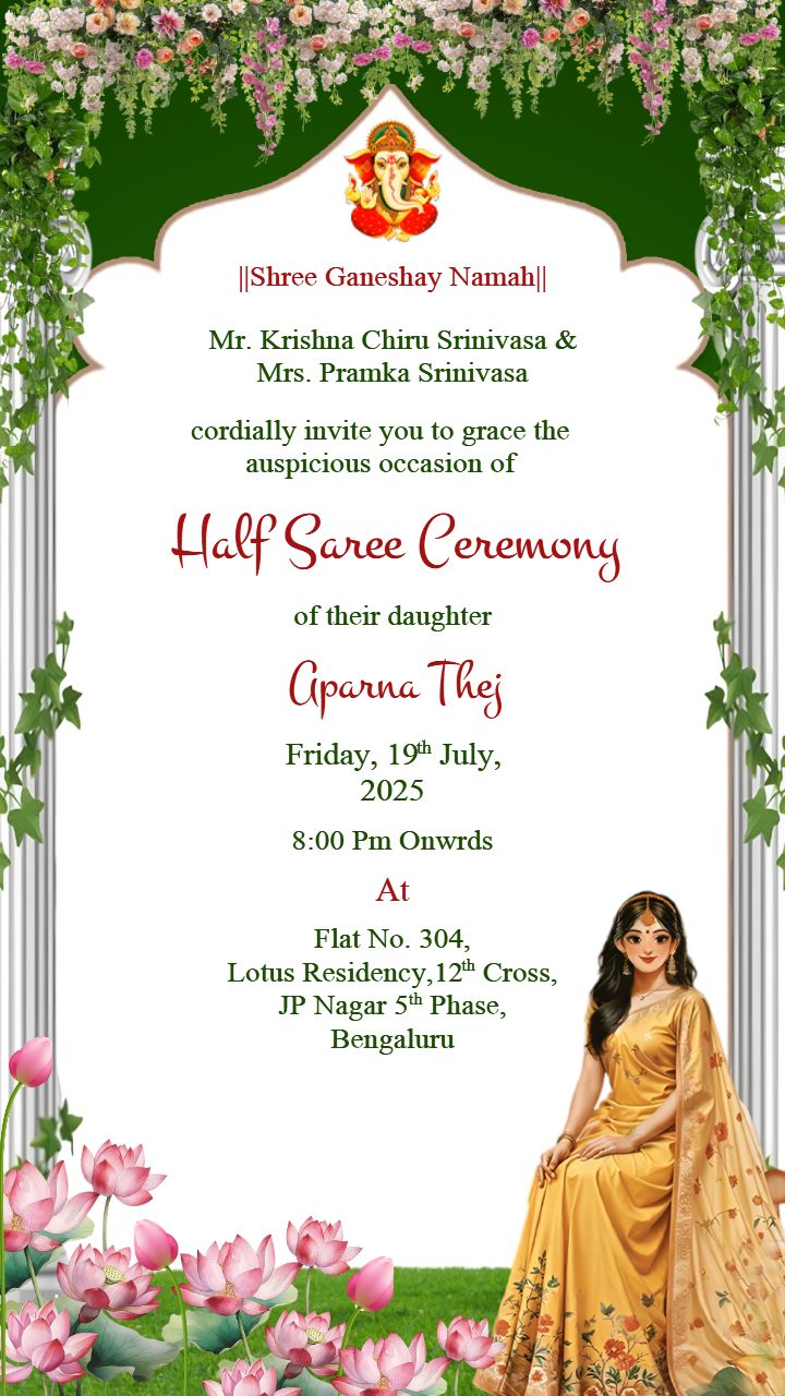 Half Saree Function Invitation Card Free HD Download Now