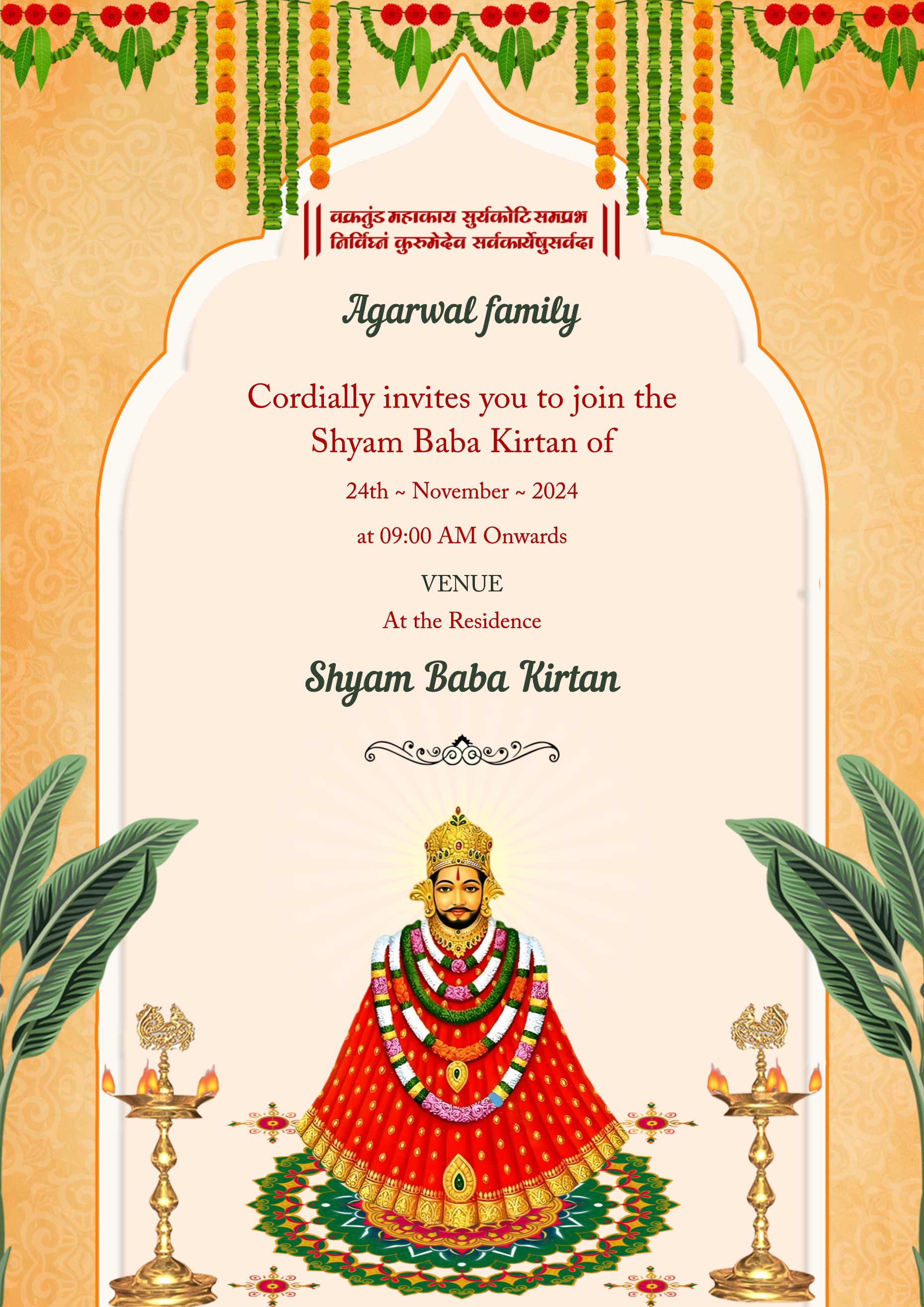 Shyam Baba Kirtan Invitation Template Free Download