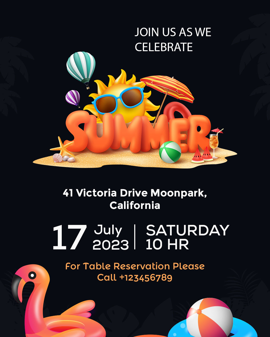 Summer Party Invitation Card Maker Template
