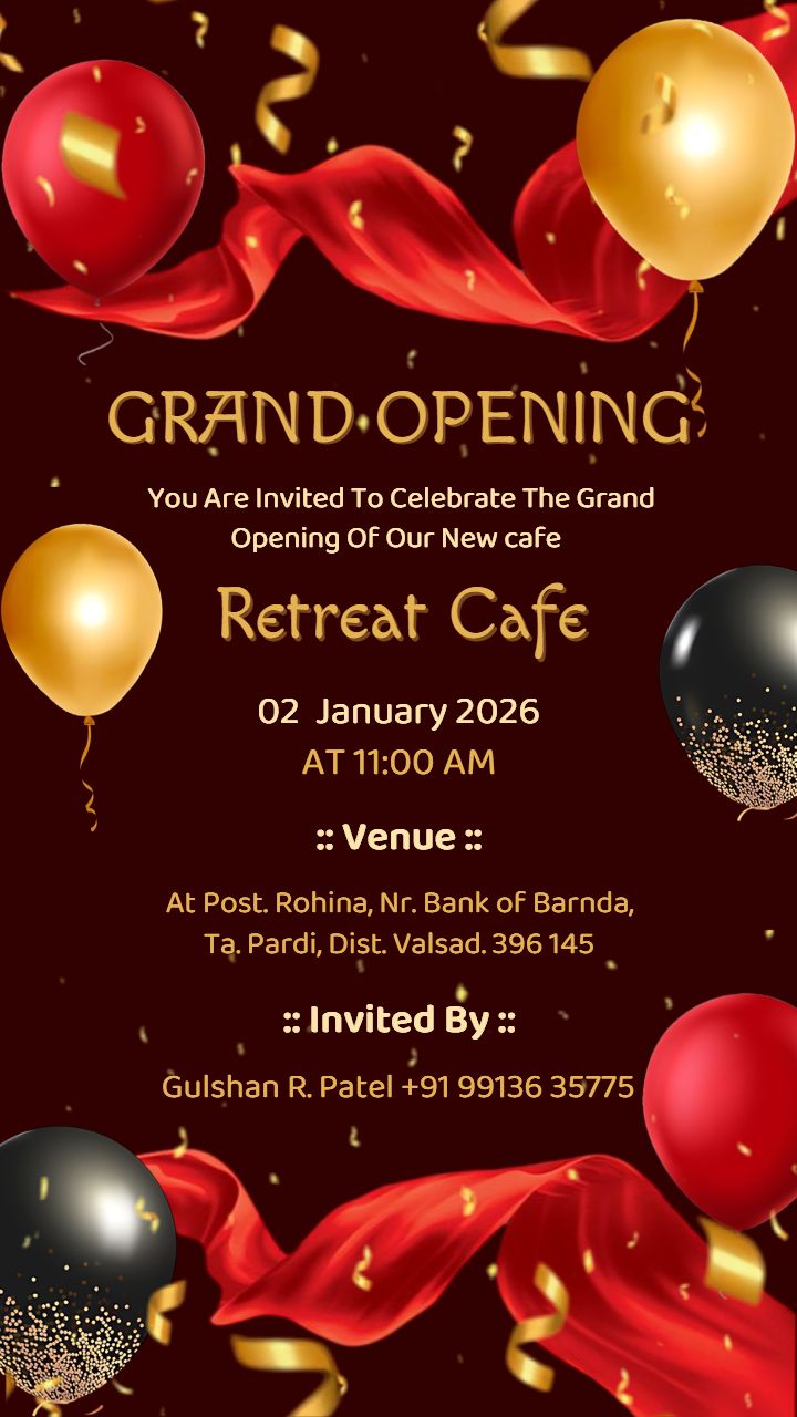 Modern Coffee Shop Inauguration Card With Balloons