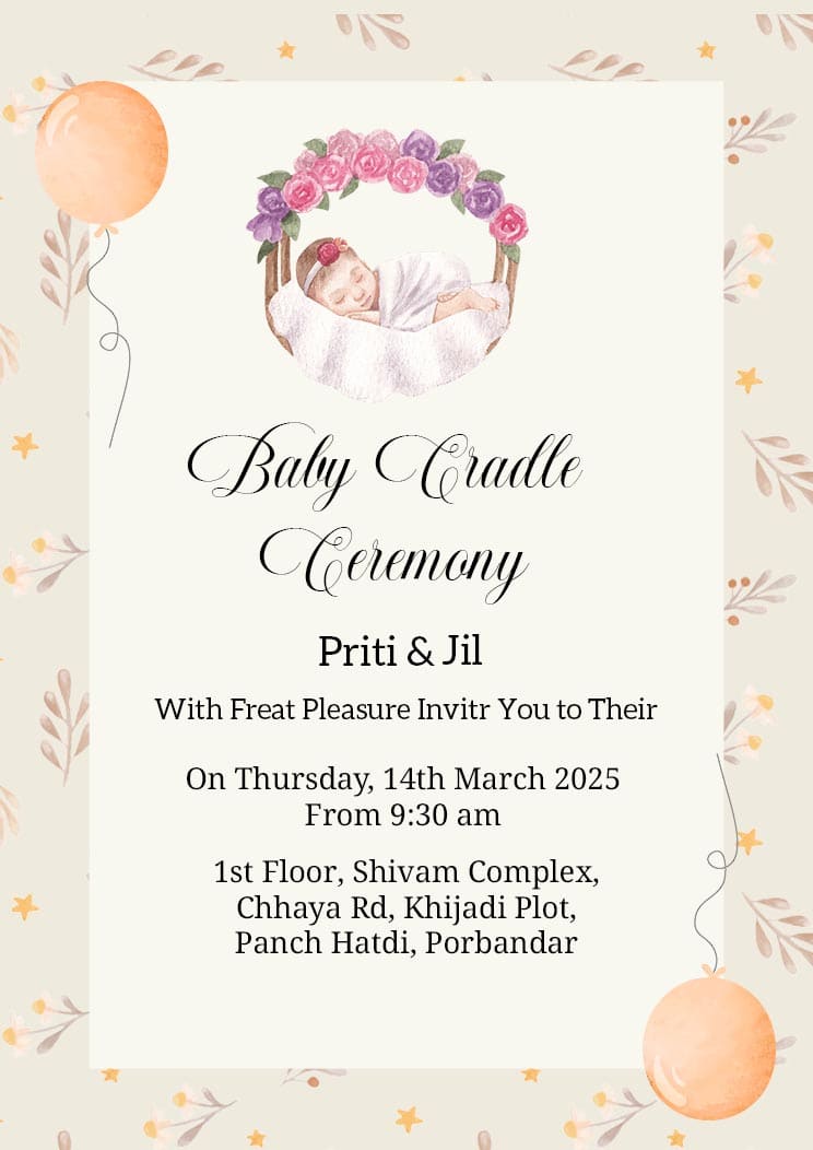 Beautiful Cradle Ceremony Invitation Card Online with Baby