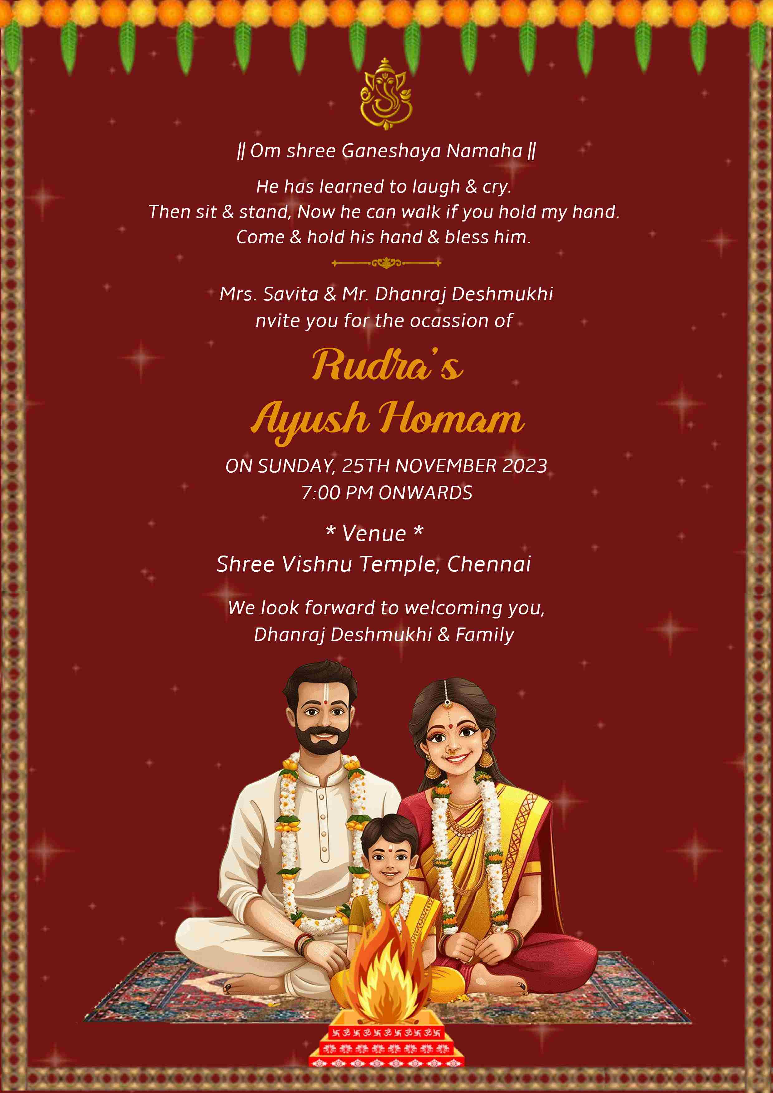 Ayush Homam Invitation Template Free Download