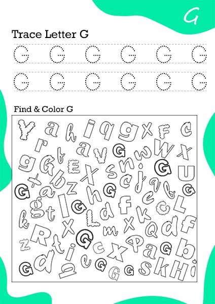 White & Minty Green Background Trace Letter G A4 Page