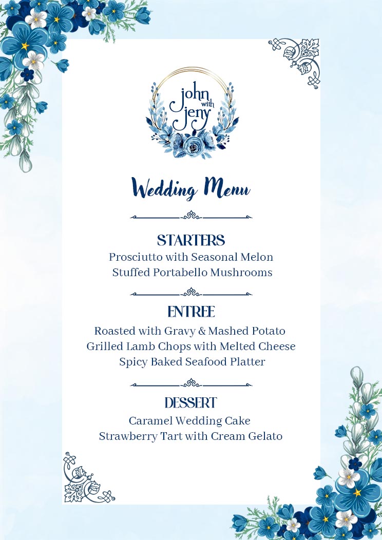 Free Wedding Menu Templates & Menu Card Designs
