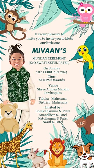 Caricature Mundan Ceremony Invitation Templates with Family