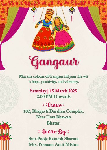 Traditional Gangaur Pooja Invitation Message For Family And Friends