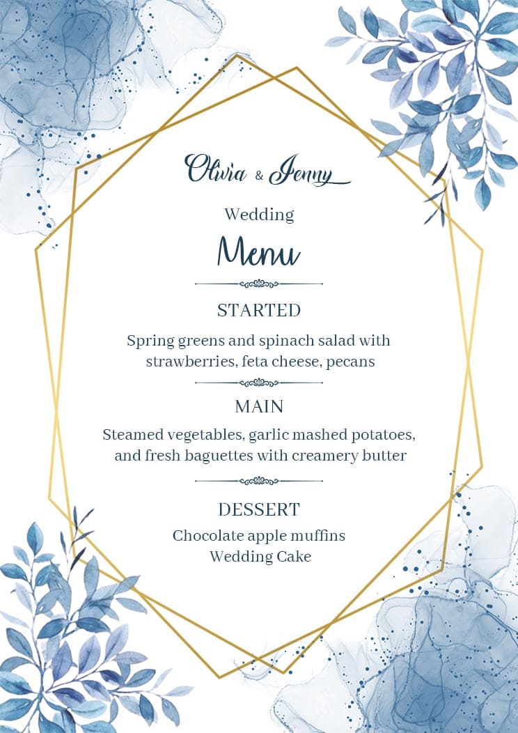 Free Wedding Menu Templates & Menu Card Designs