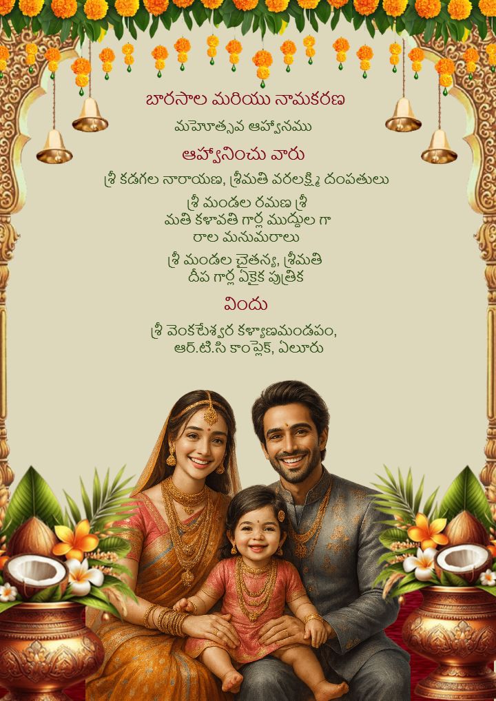 Barasala Invitation in Telugu – Free Cards & Templates