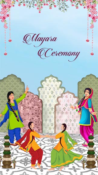 Mayra Invitation Template For Bhaat Ceremony With Caricature