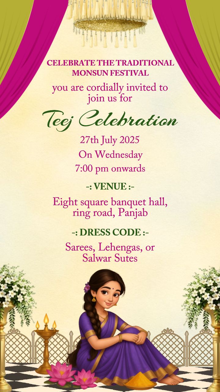 Teej Celebration Invitation Card For Festival 2025