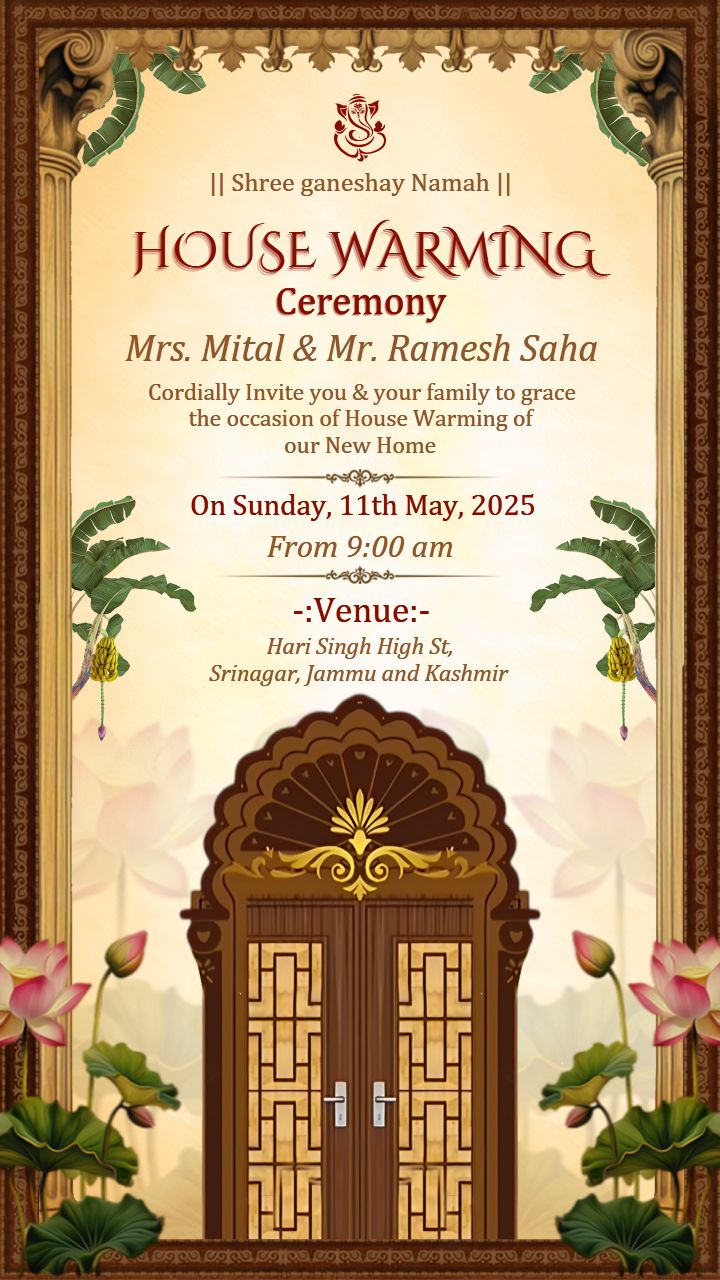 Housewarming Invitation with Kalash Art | Traditional Style
