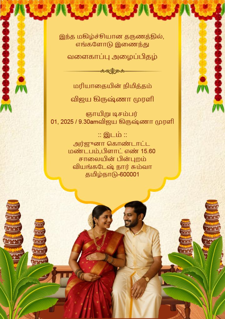 Valaikappu Invitation Template In Tamil Online