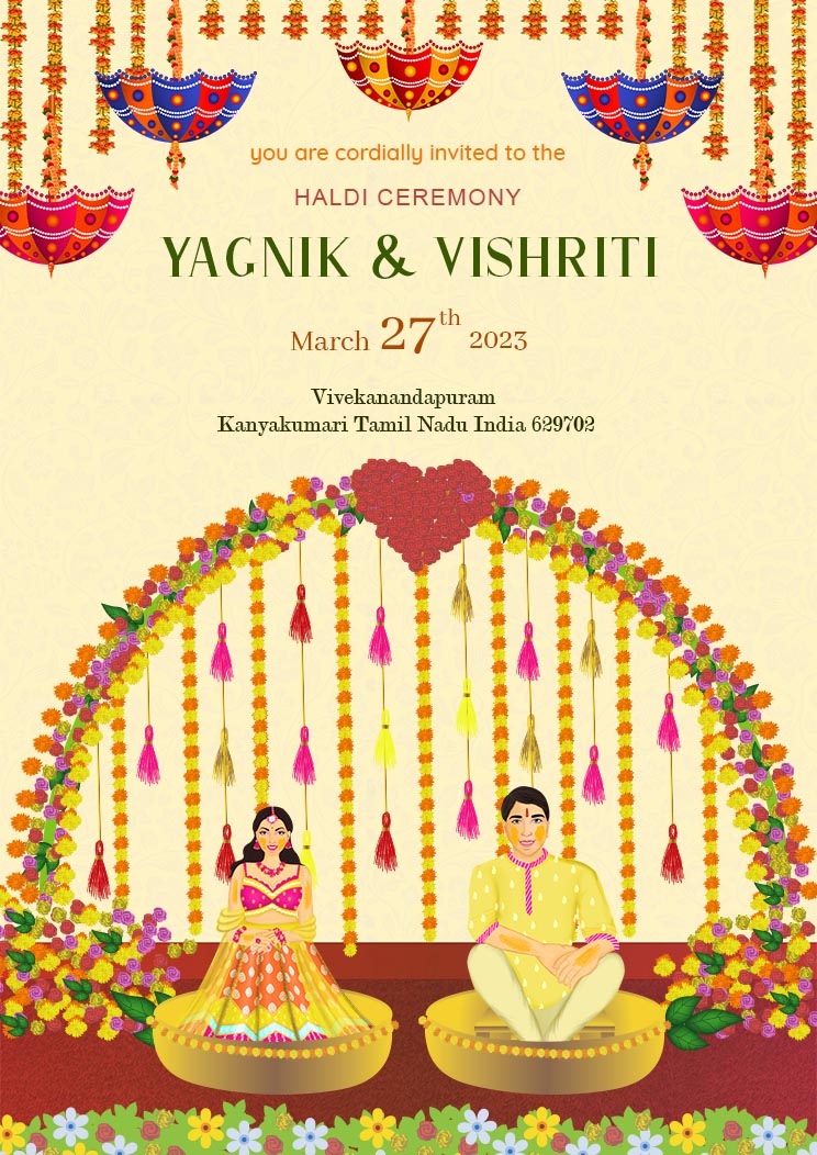 Traditional Haldi Kunku Invitation Card In Marathi