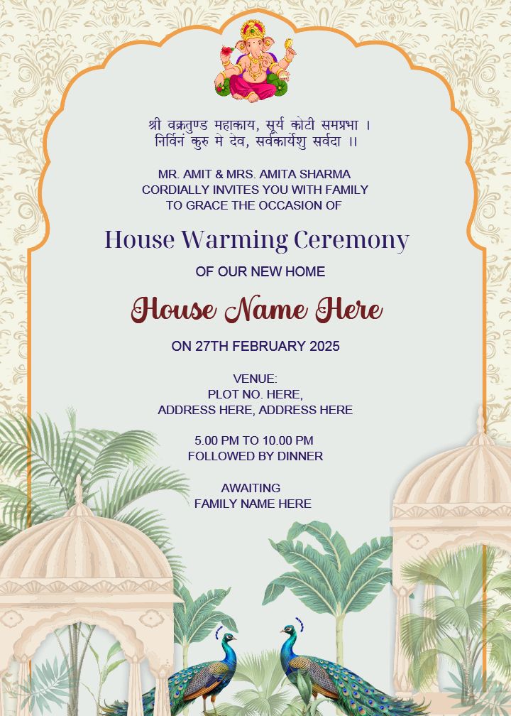 Beautiful Elegant Invitations for House Warming Ceremony