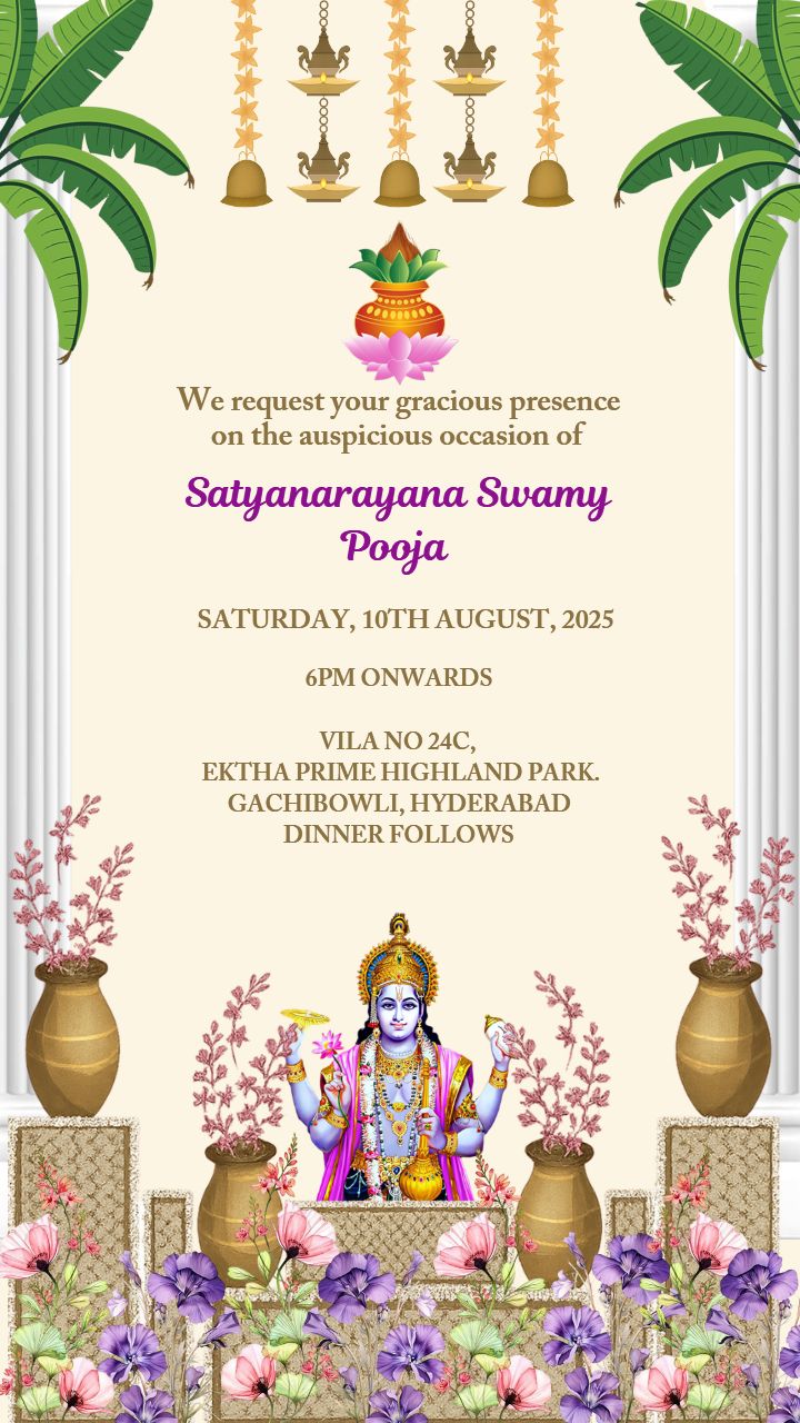 Satyanarayan Puja Invitation Video Maker | Create & Share
