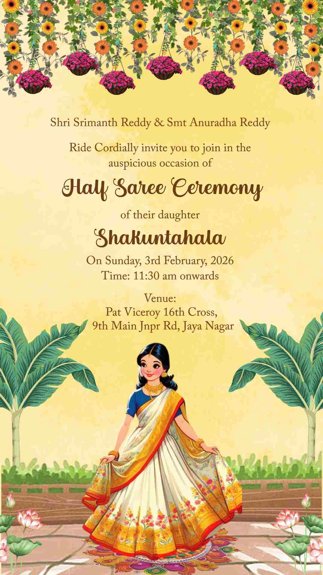 Make Half Saree Ceremony Invitation Templates