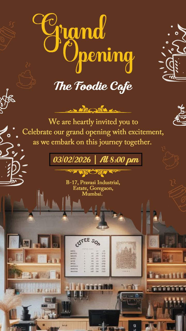 Modern Coffee Shop Inauguration Card With Balloons