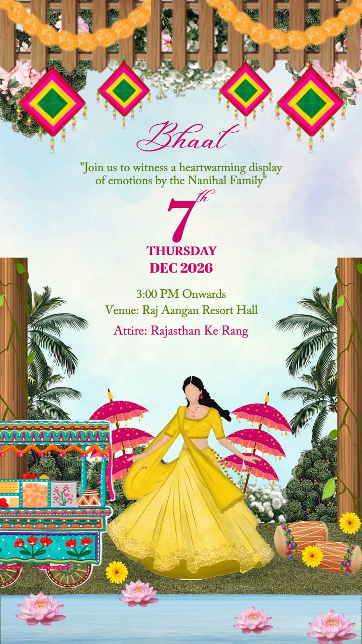 Mayra Invitation Template For Bhaat Ceremony With Caricature