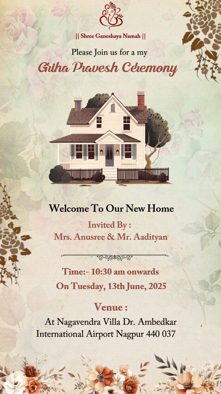 Housewarming Invitation with Kalash Art | Traditional Style