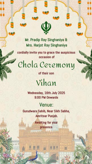 Create Beautiful Chola Ceremony Invitation Card Online Free