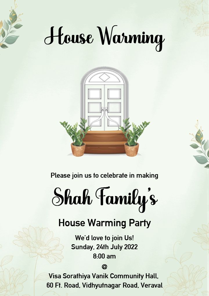 House Warming Invitation Card in English Free Download