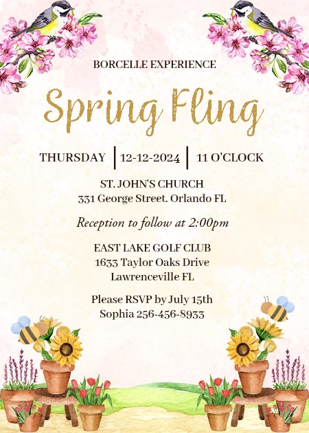 Elegant Floral Spring Fling Invitation Designs