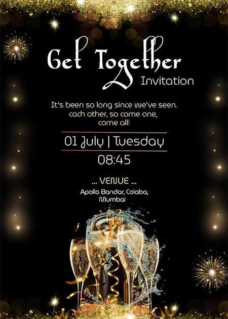Get Together Invitation Card For Friends With Glass Background