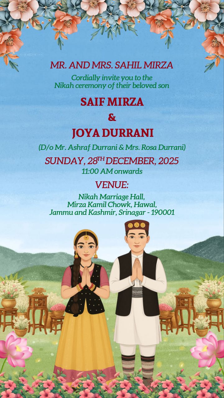 3K+ Digital Kashmiri Wedding invitation card for free