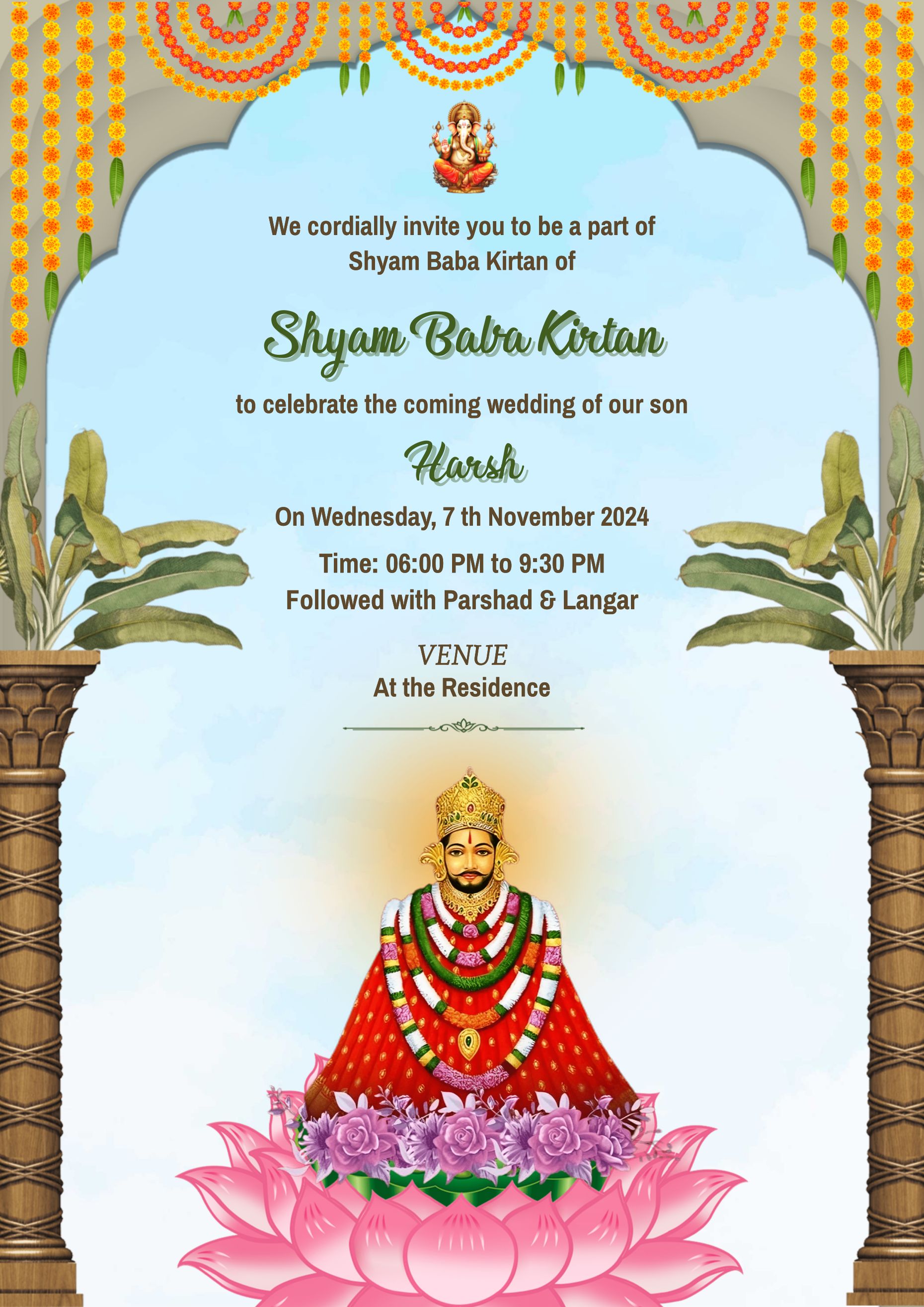 Shyam Baba Kirtan Invitation Template Free Download