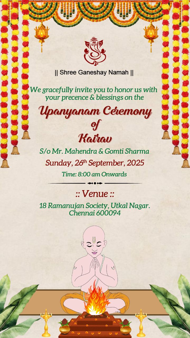 Thread Ceremony Invitation Card Free Download
