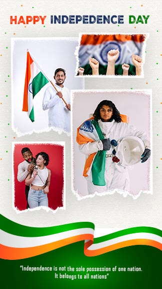 Happy Independence Day Orange Theme Photo Collage Instagram Story