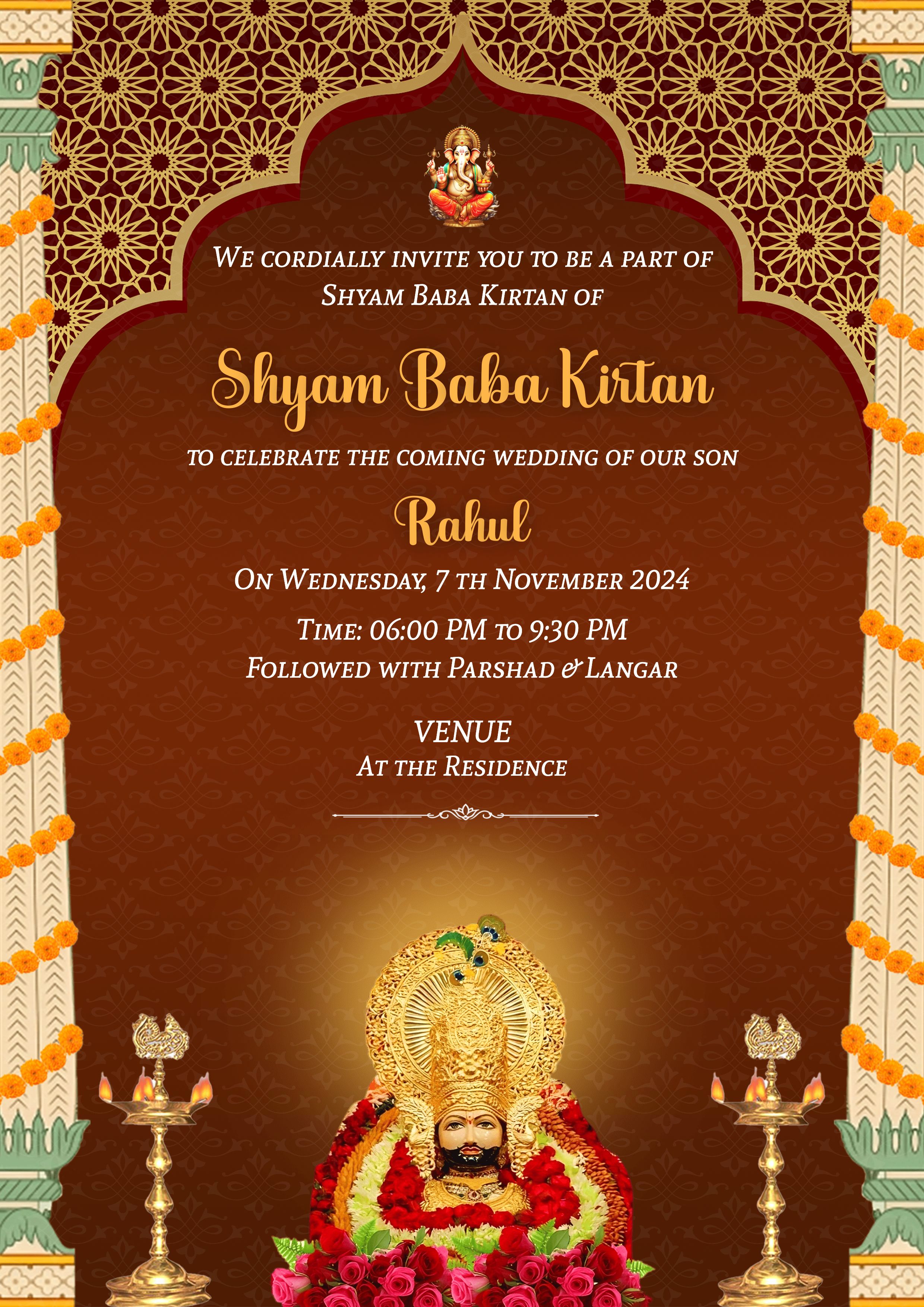 Shyam Baba Kirtan Invitation Template Free Download