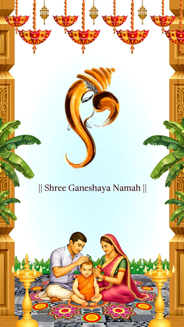 New Caricature Mundan Ceremony Invitation Card